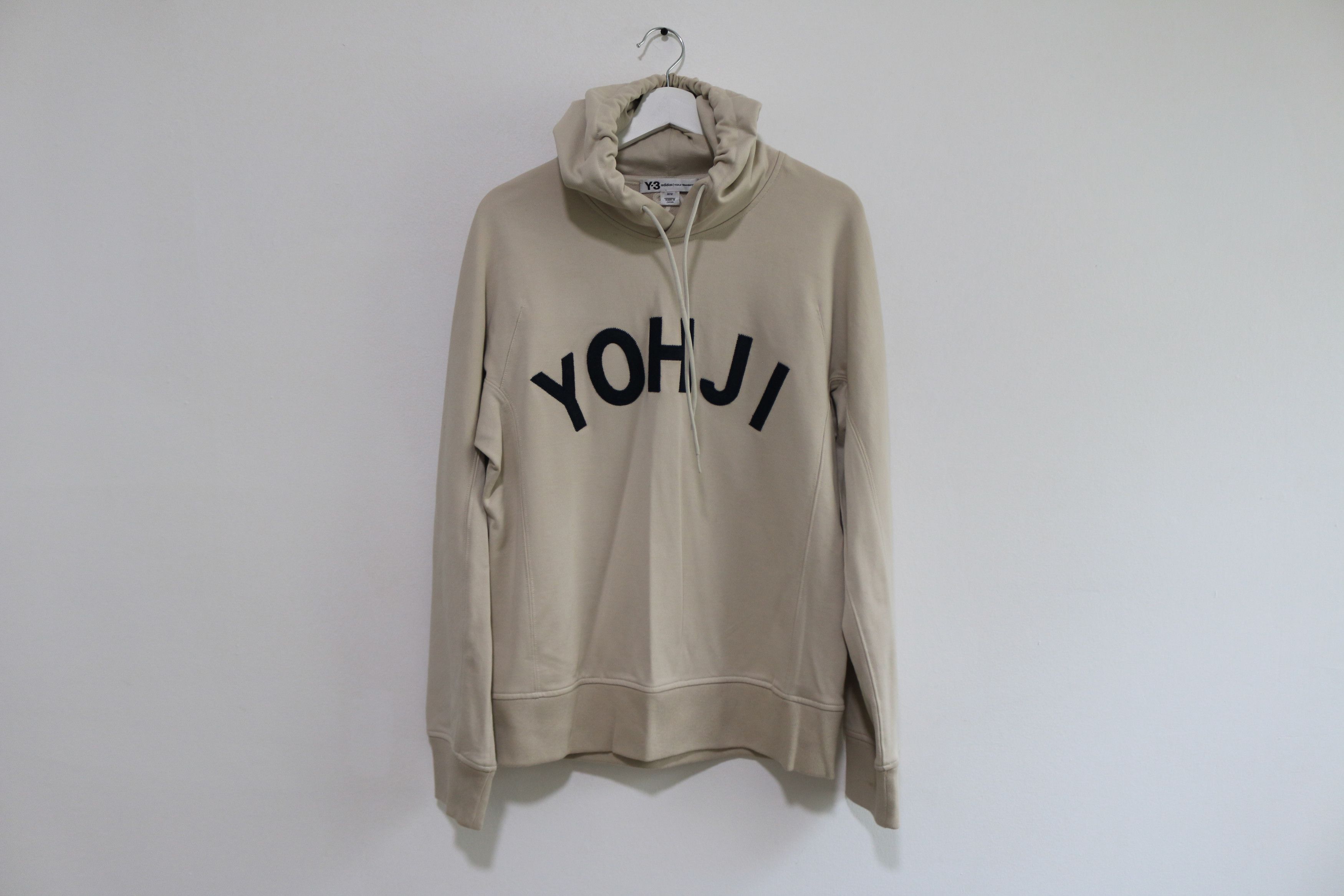 Adidas Y-3 Yohji Yamamoto Beige Navy 'Yohji' Letters Hoodie Medium | Grailed