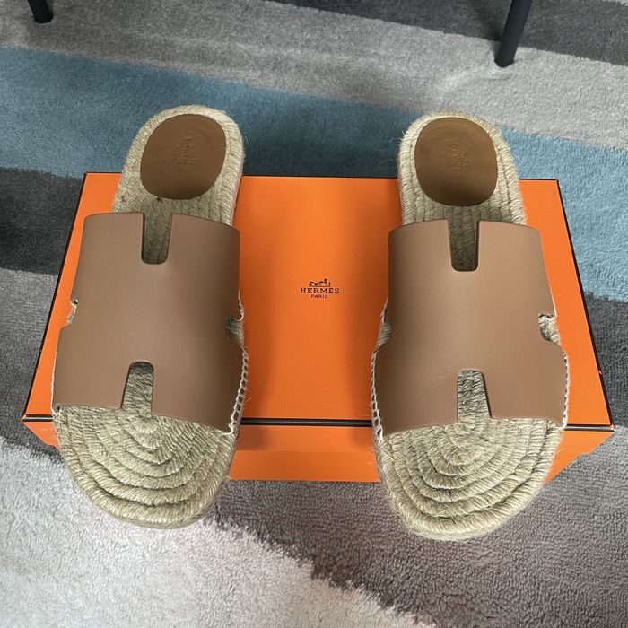 Hermes Hermès Men’s Tan Brown Leather Antigua Espadrille Sandal 44 ...