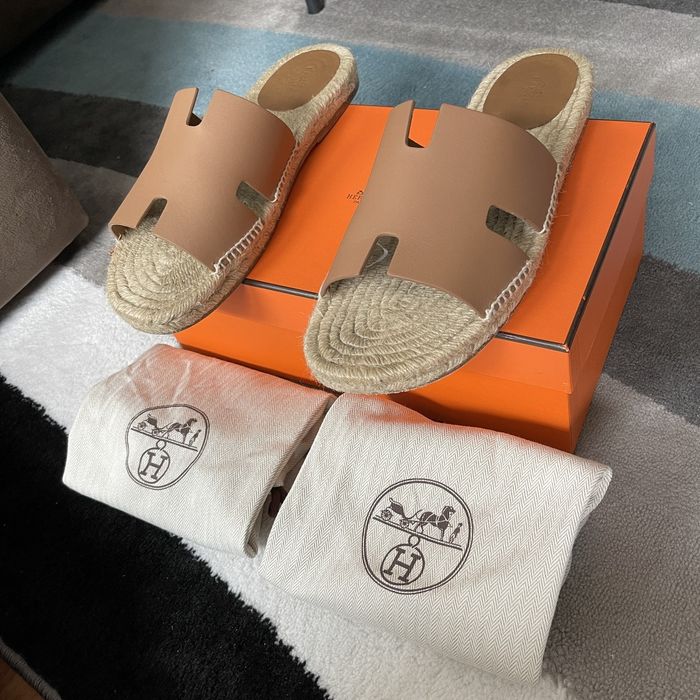 Hermes Hermès Men’s Tan Brown Leather Antigua Espadrille Sandal 44 ...