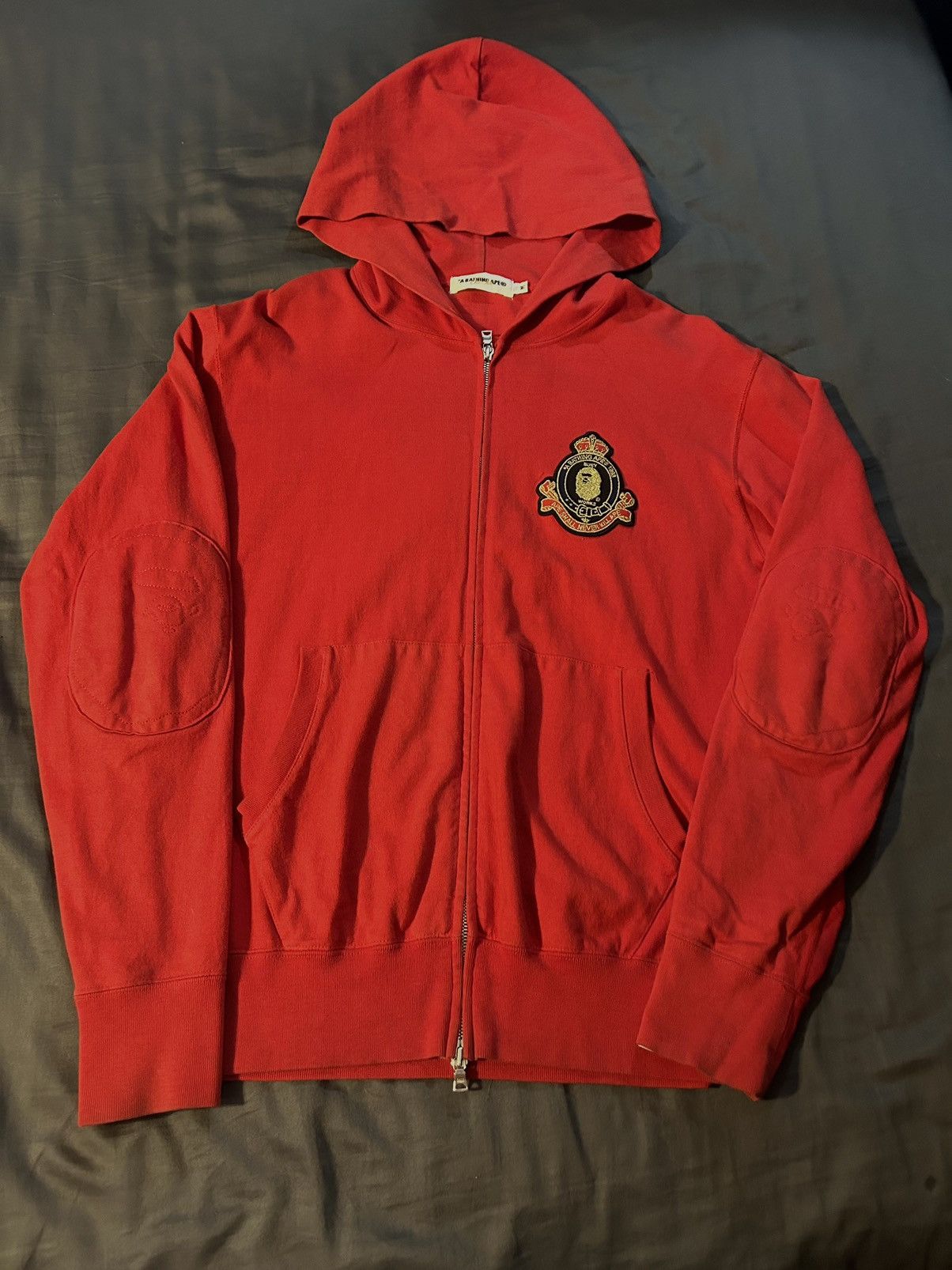 Bape Red Bape Crest Zip Hoodie | Grailed