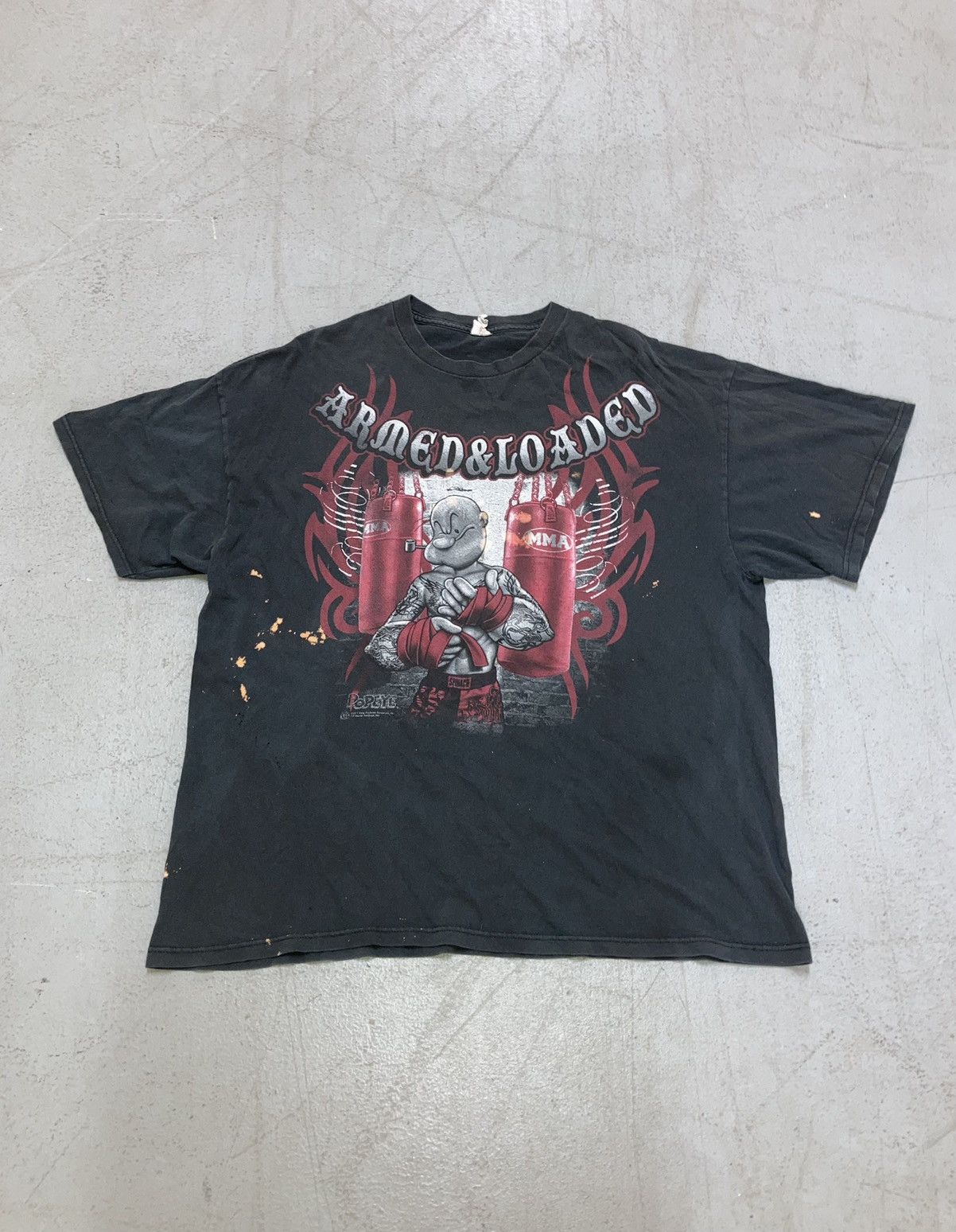 Vintage CRAZY Y2K THRASHED MMA CYBERPUNK MALL GOTH POPEYE T-SHIRT | Grailed