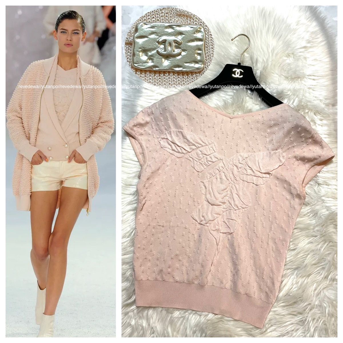 Chanel Genuine Runway Chanel COCO V Neck Short Sleeve Knit Tops | Grailed