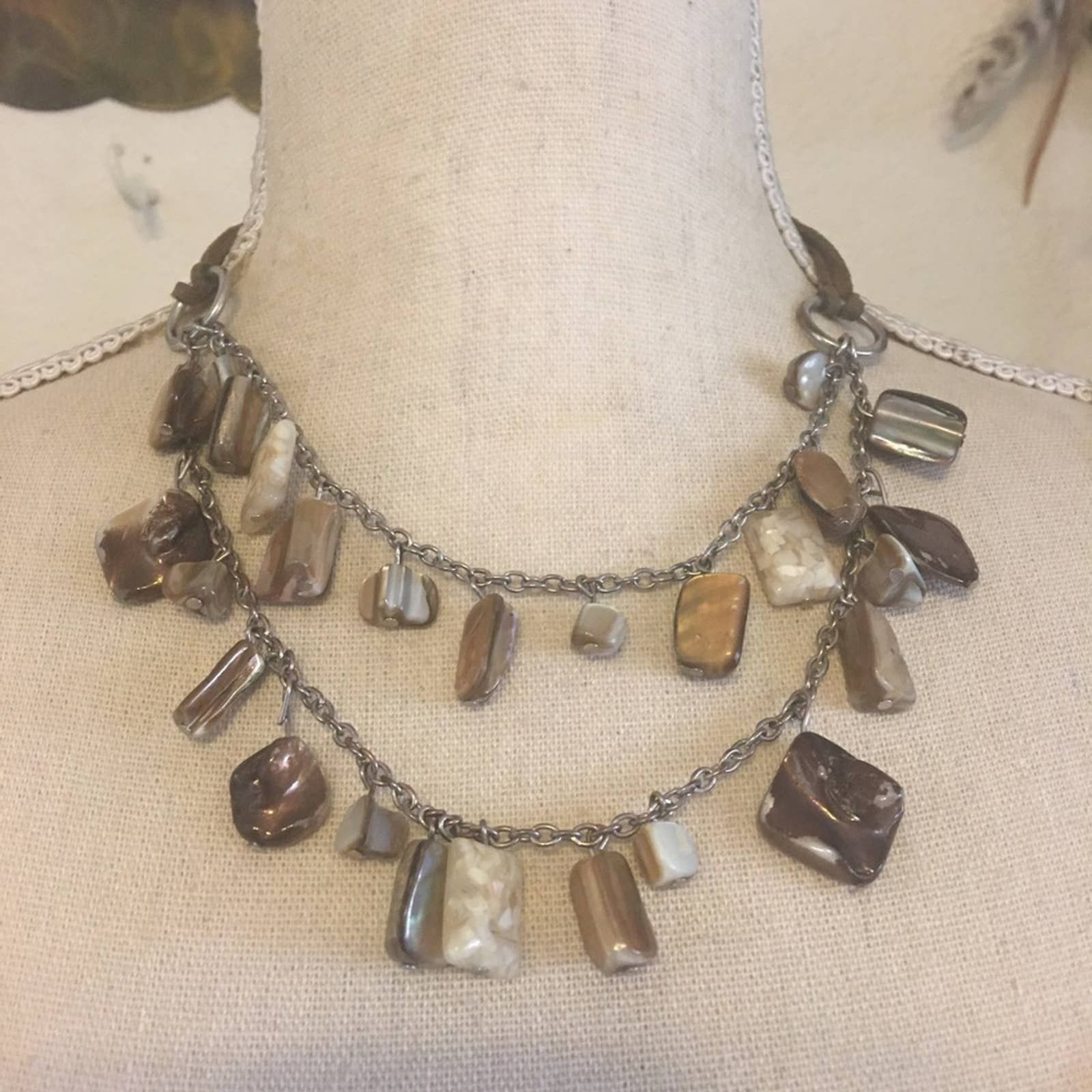 Jewelry Boho layer double strand shell suede cord necklace | Grailed