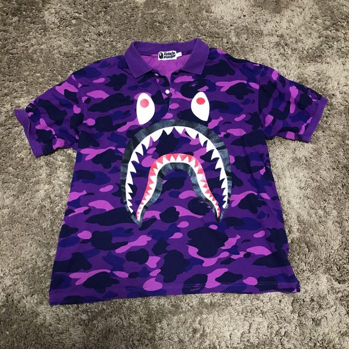 Bape A BATHING APE BAPE SHARK POLO 1ST CAMO PURPLE | Grailed