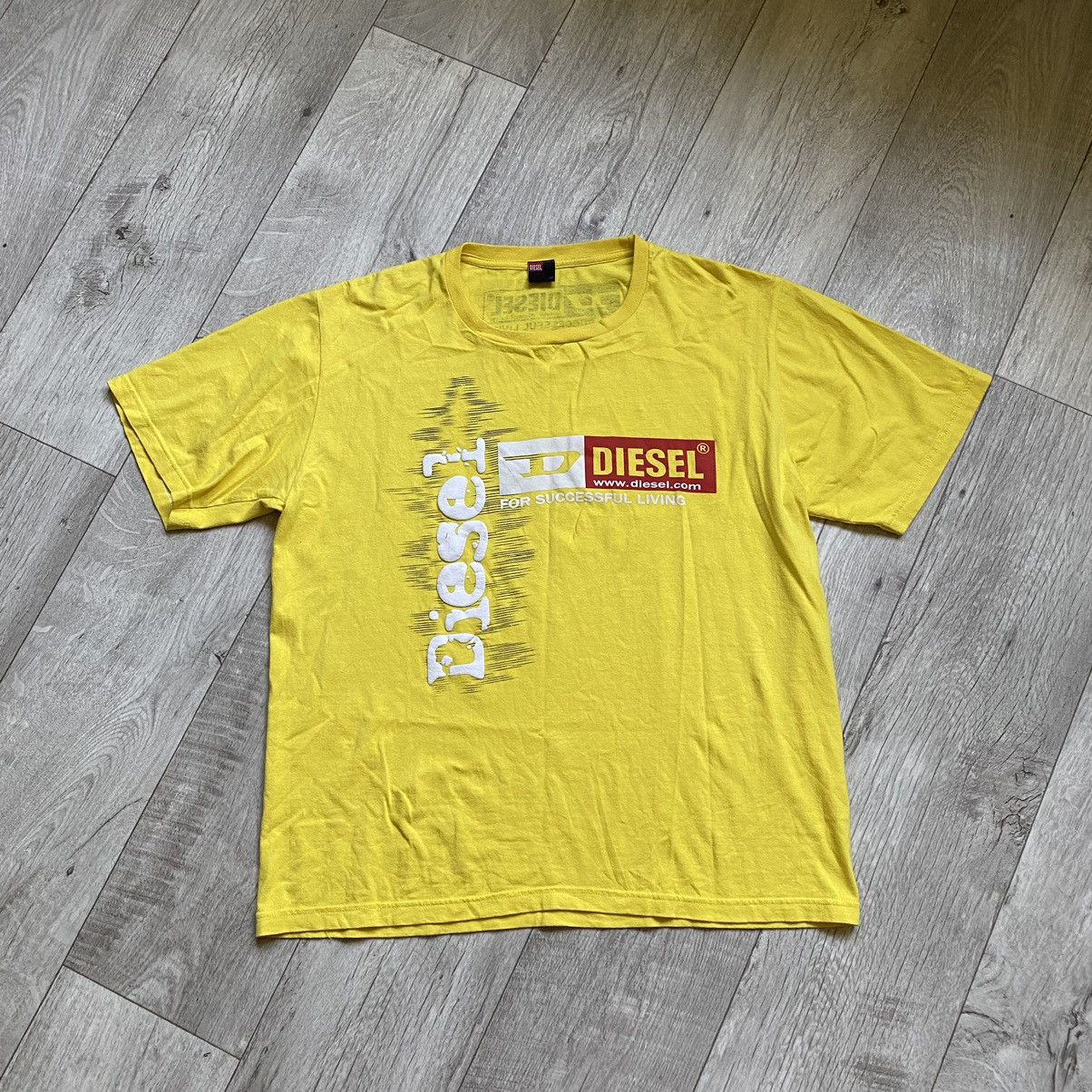 Diesel × Streetwear × Vintage AMAZING DIESEL Y2K BIG LOGO PUFF YELLOW T SHIRT | Grailed