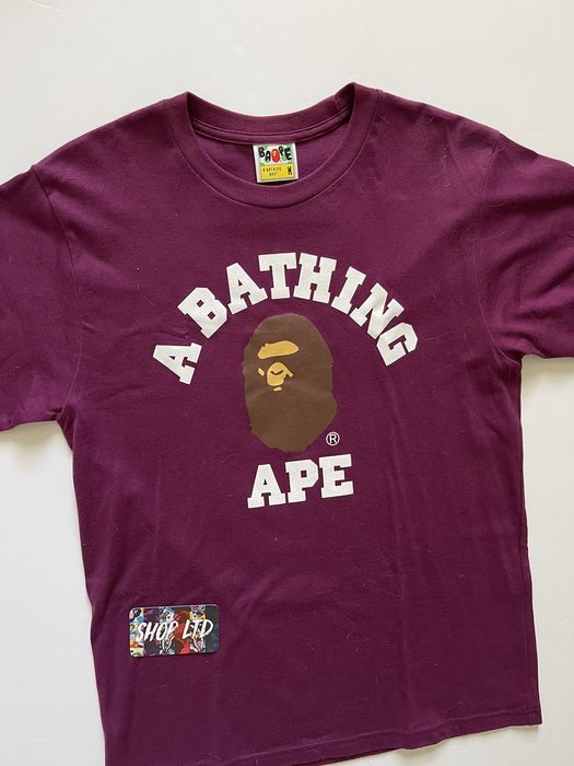 Bape A Bathing Ape Burgundy College Logo Tee | Grailed
