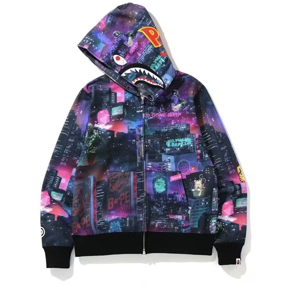 Bape Neon Tokyo Shark Wide Full Zip Hoodie | Grailed