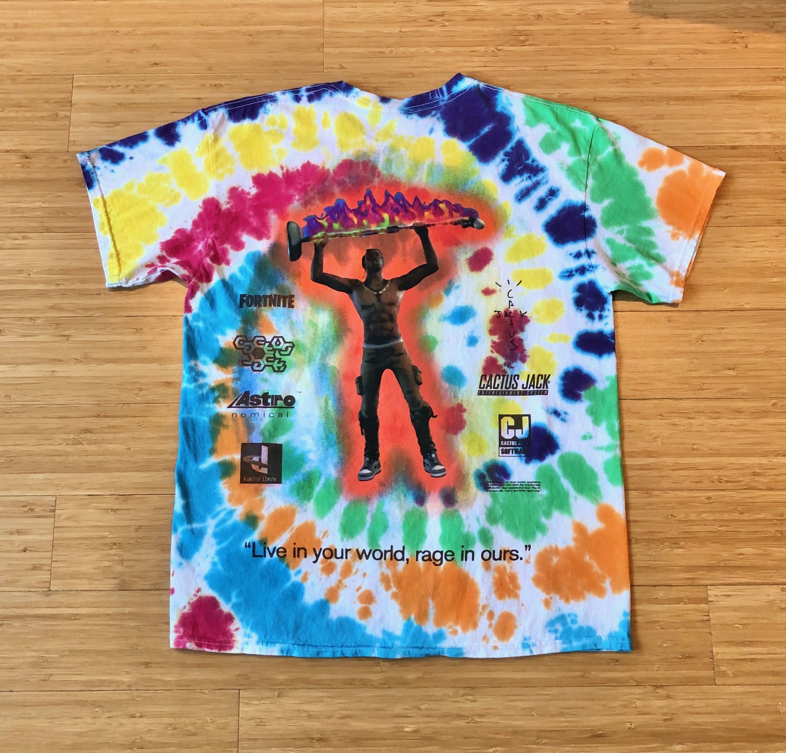 Travis Scott Fortnite Guy Travis Scott rage emote tie dye tee shirt ...