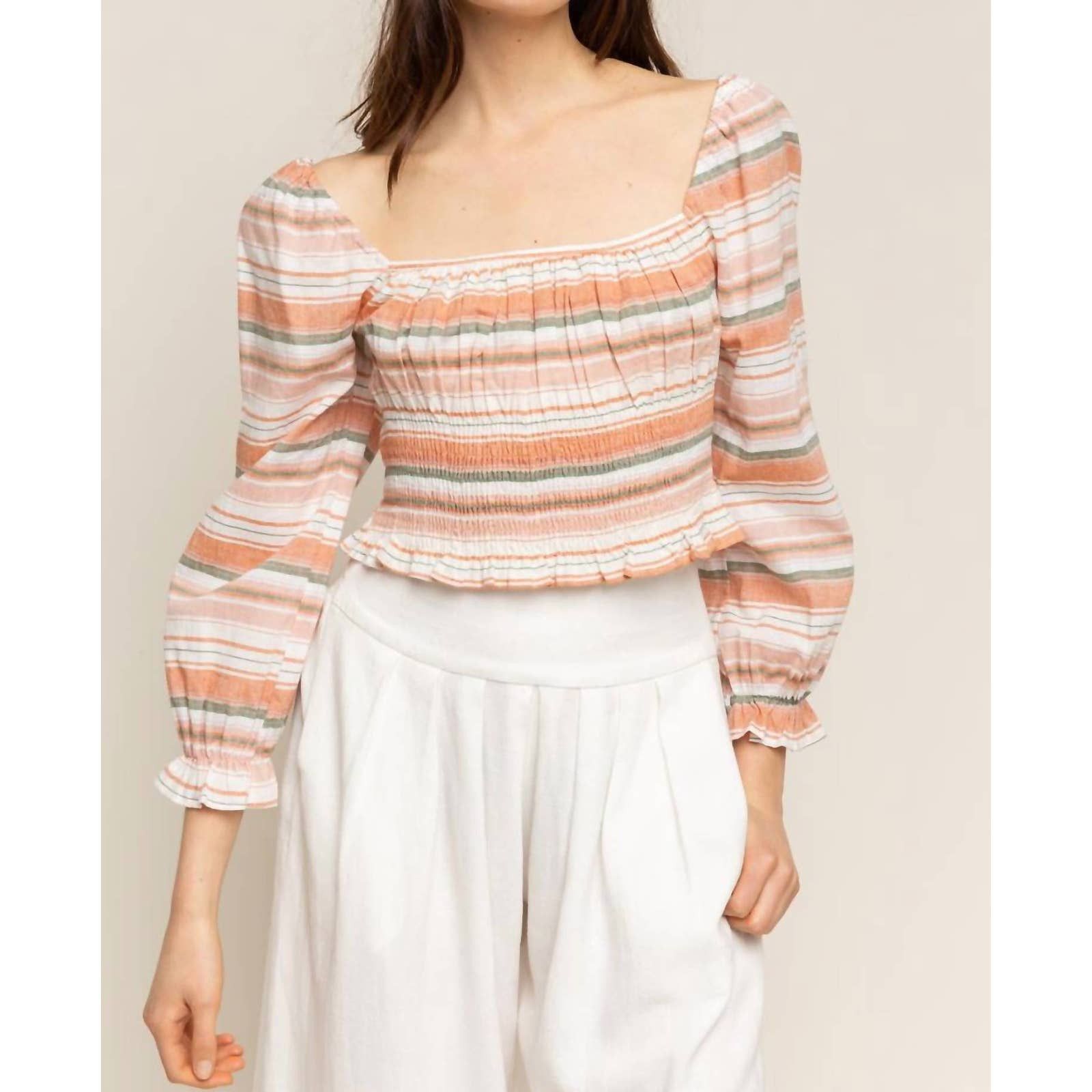 Grade & Gather Smocked Stripe Blouse In Orange Rust | Grailed
