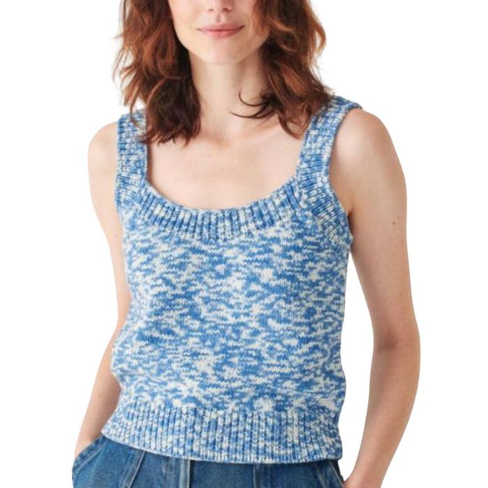 White & Warren WHITE + WARREN Printed Cotton Rope Rib Trim Tank In Blue ...
