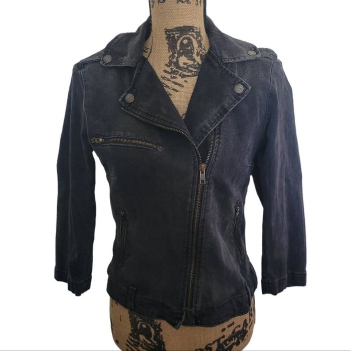 Current Elliott Small Current Elliot black distressed denim jean moto ...