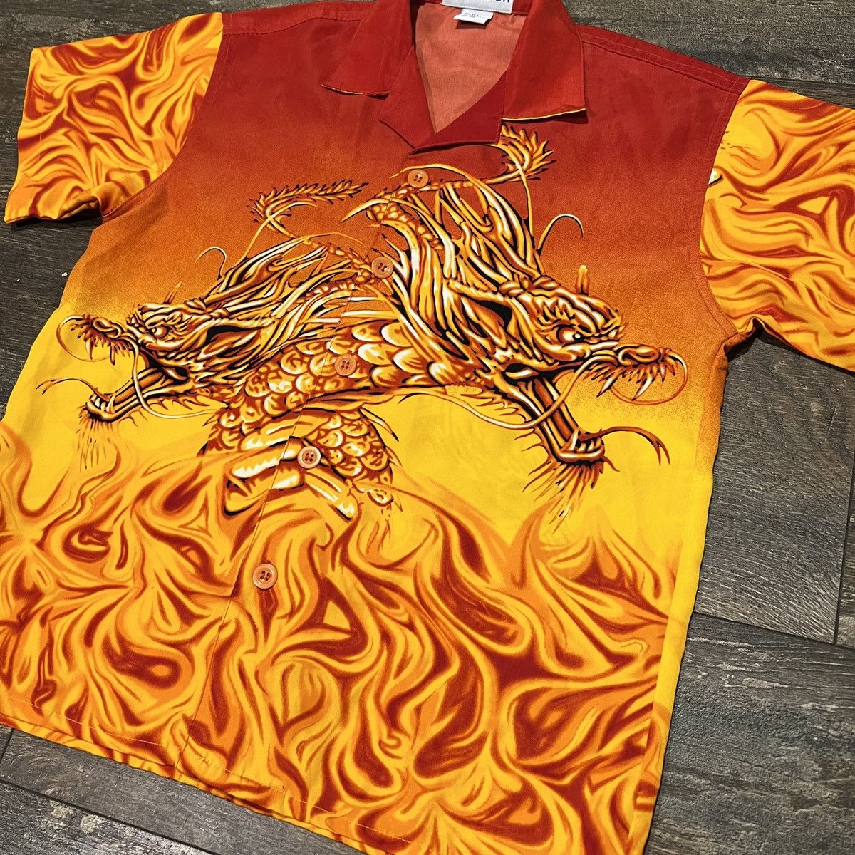 Japanese Brand × Streetwear × Vintage Y2K Button Up Dragon Asian Flames ...