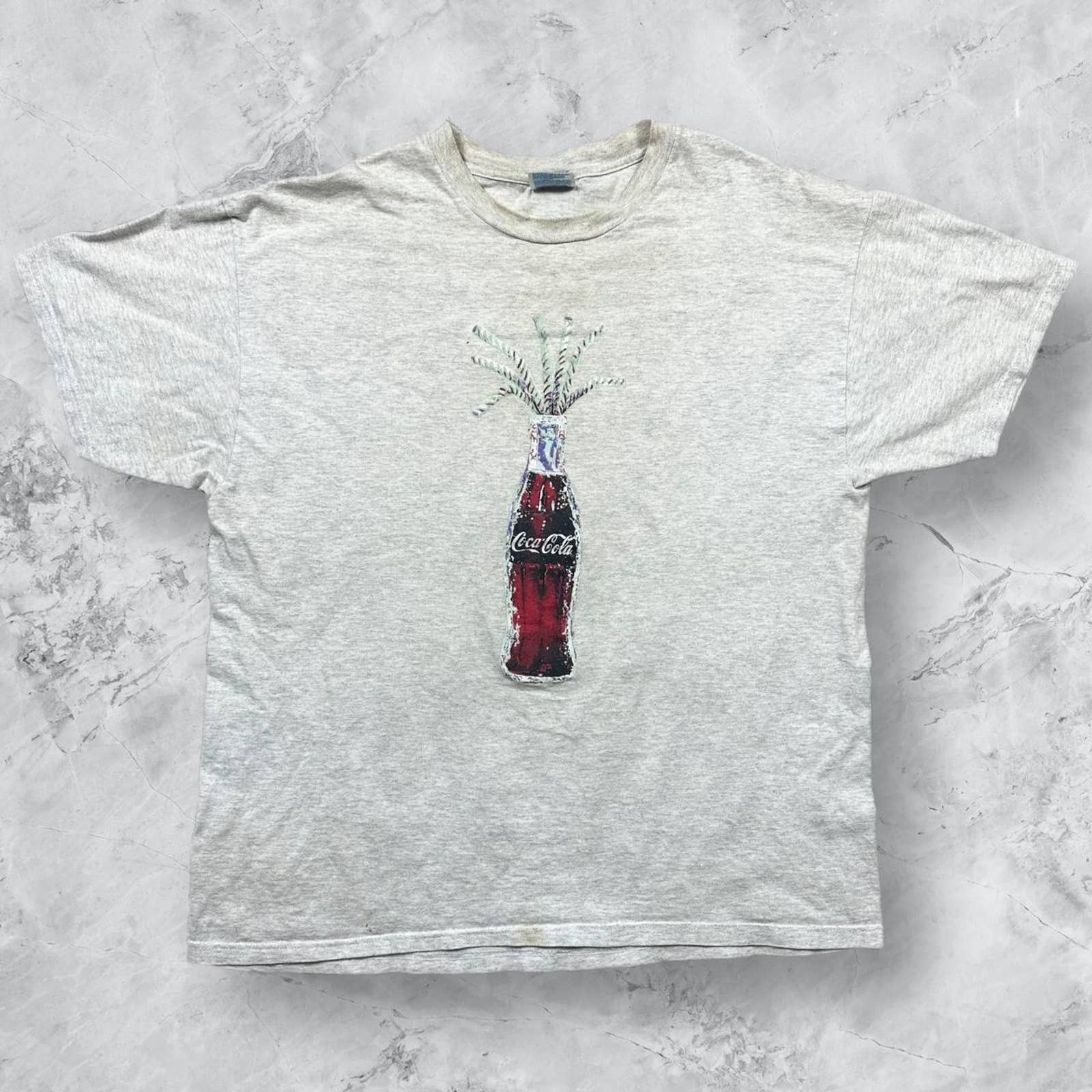Vintage 90s enjoy coca cola glass bottle with straws drink tee XL | Grailed