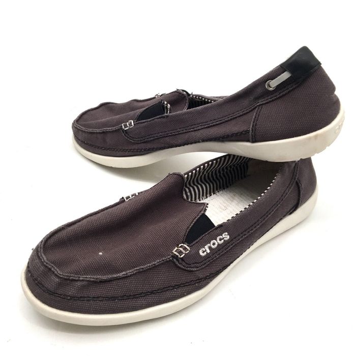 Crocs Crocs WALU slip on boat shoes gray preppy white not marking soles ...