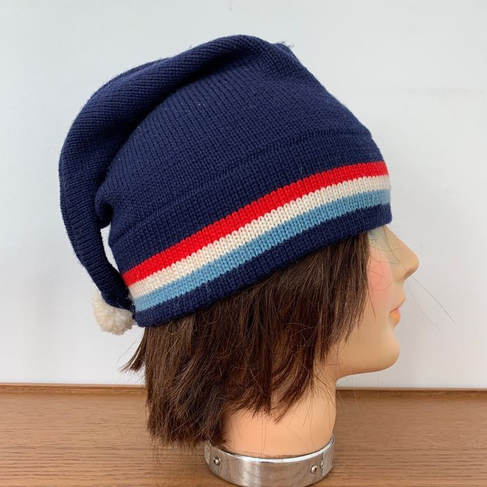 Vintage Unique Style Vintage Ski Cap 1970s Knit Hat Pompom Navy Red ...