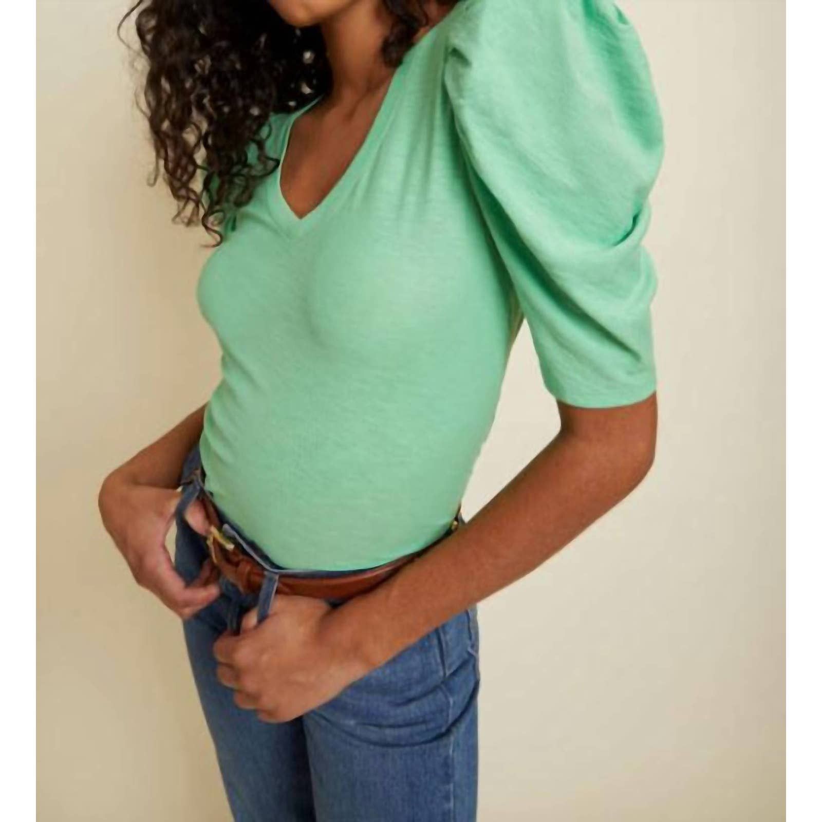 Nation LTD Jillian Bold Shoulder V Neck In Granny Smith | Grailed