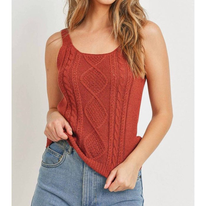 Designer PAPER CRANE Cable Knit Sweater Cami In Rust | Grailed