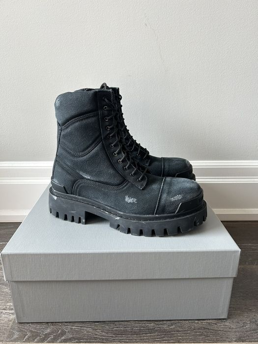 Balenciaga Balenciaga Distressed Canvas Combat Strike Boots | Grailed