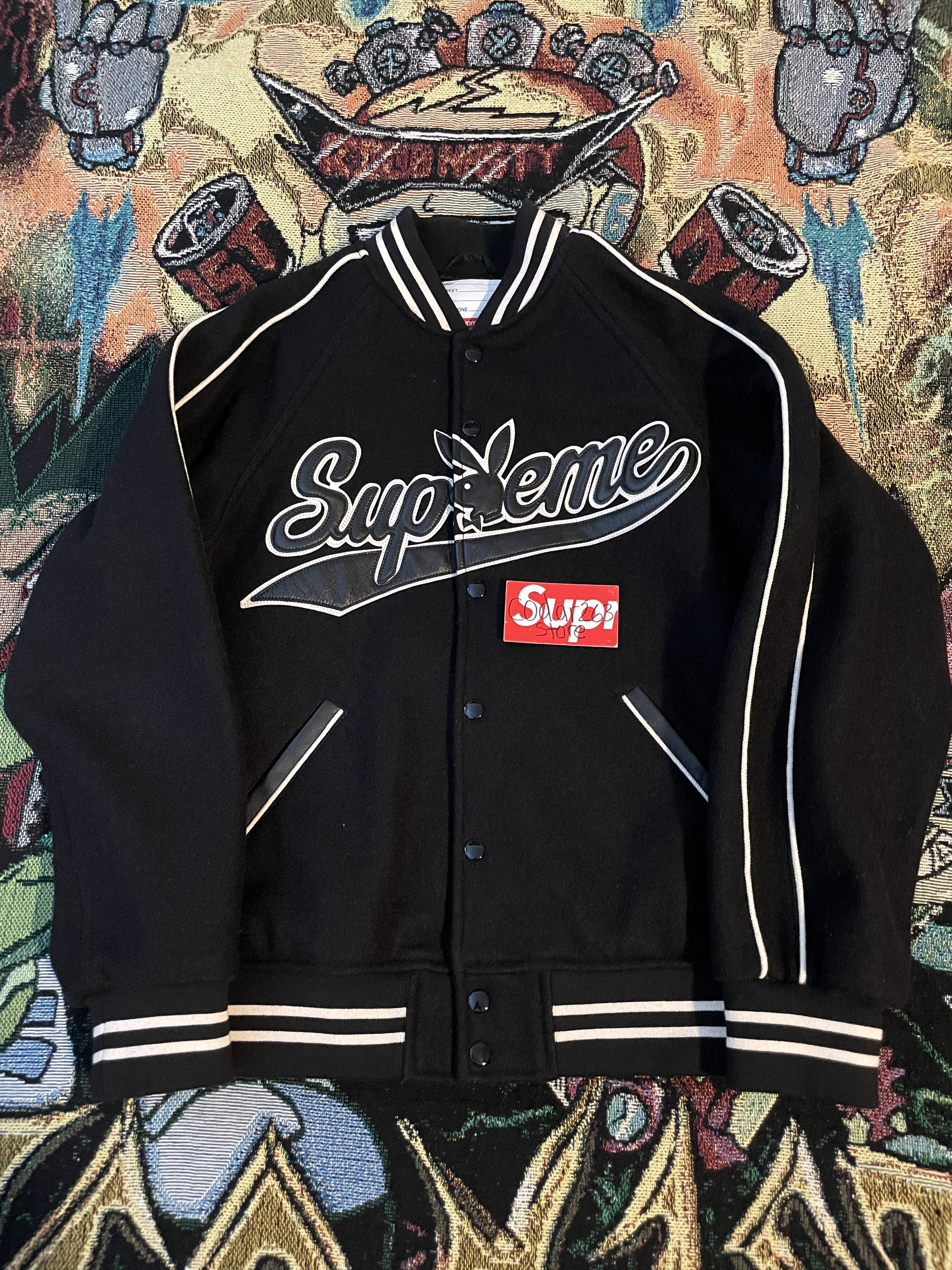 Supreme 2017 Logo Wool Varsity Jacket Supreme x Playboy Black Small ...