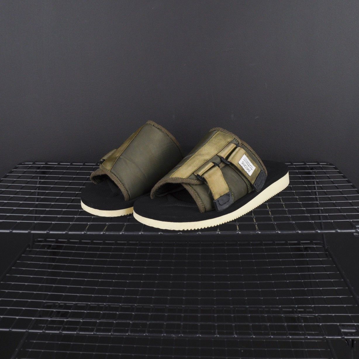 Suicoke Suicoke olive green nylon slides sandal | Grailed