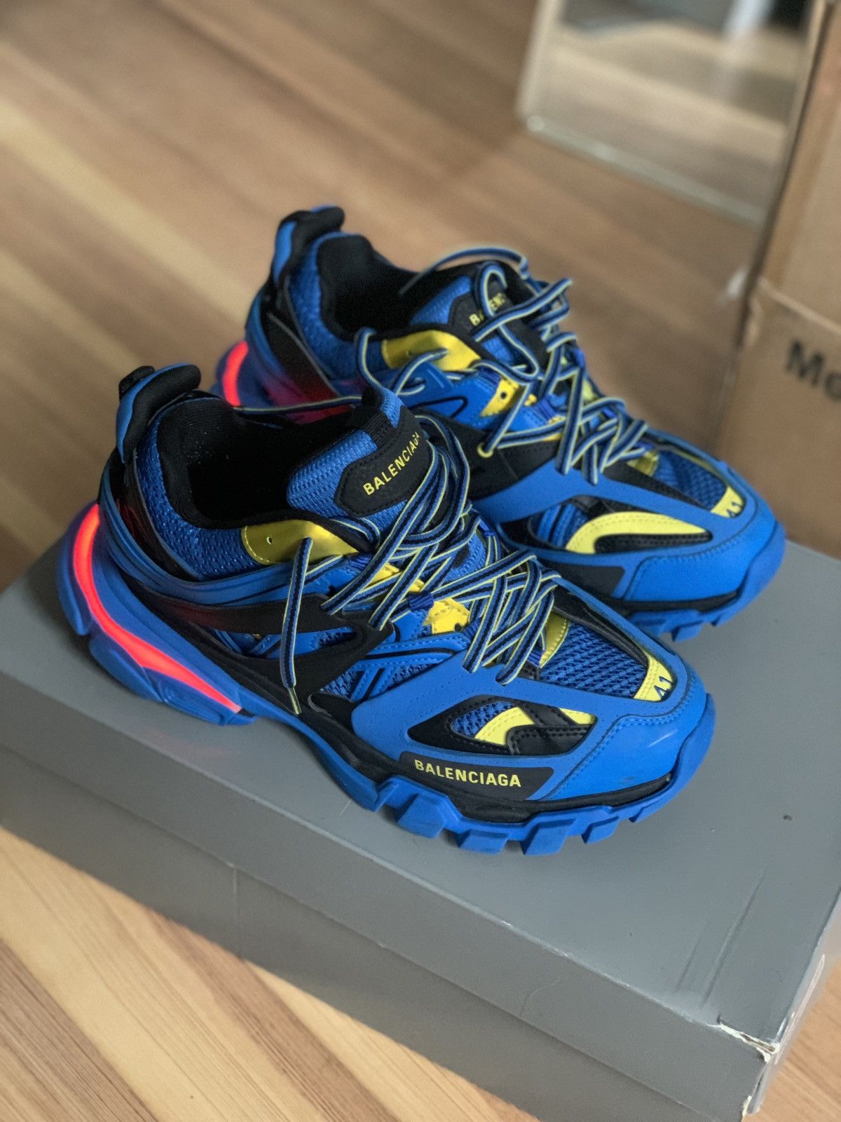 Balenciaga Blue and Yellow LED Track Low Sneakers | Grailed