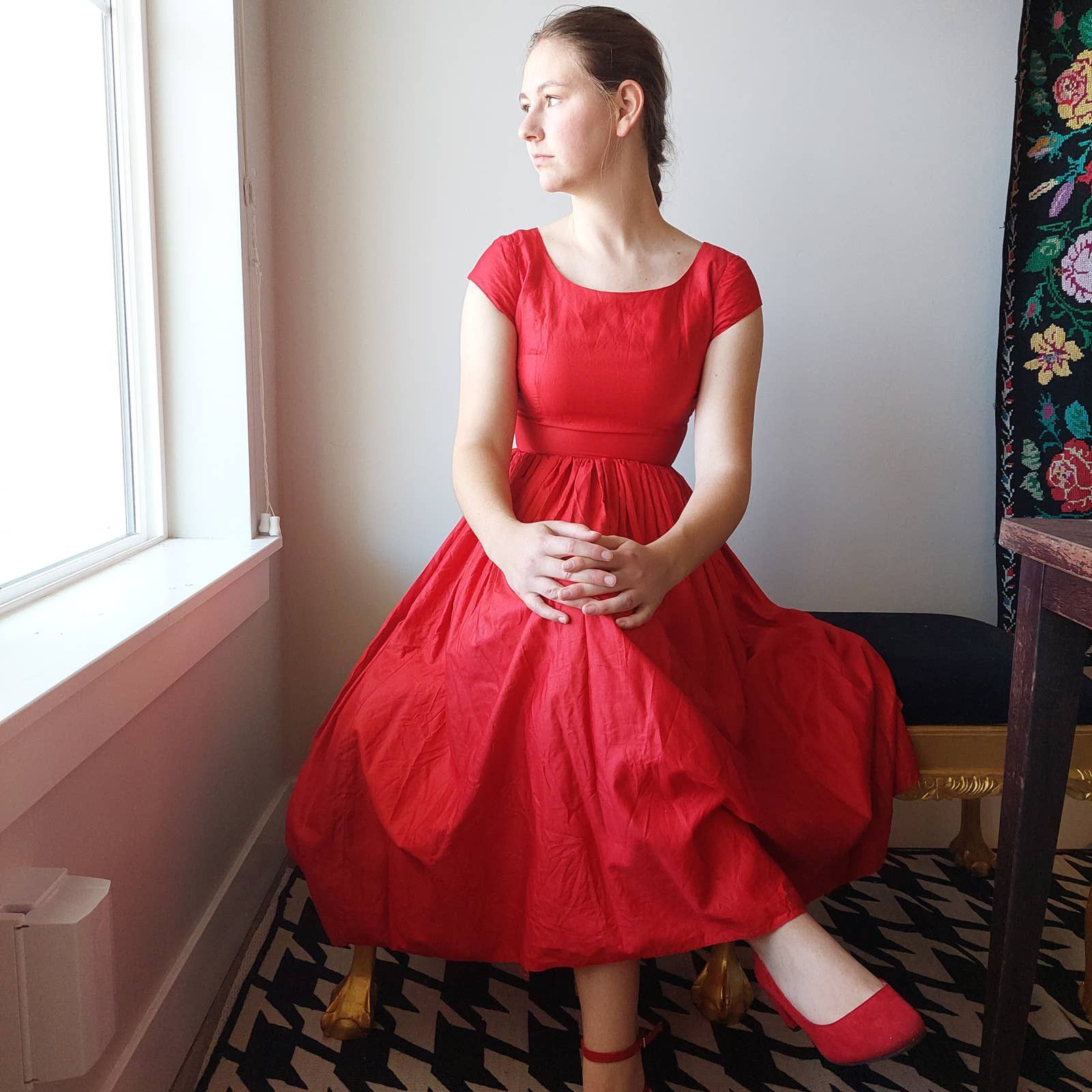 Vintage Vintage 1950s A-Line Fit & Flare Full Rockabilly Midi Dress ...