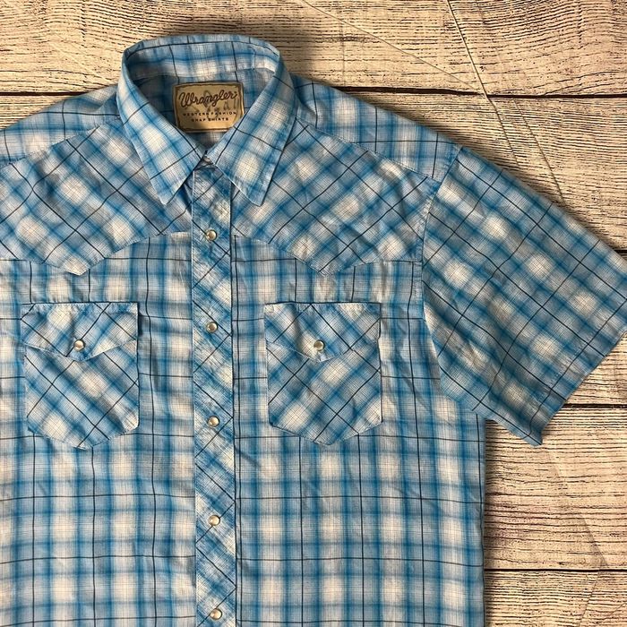 Wrangler Wrangler Blue Pearl Snap Short Sleeve Button Up Shirt | Grailed