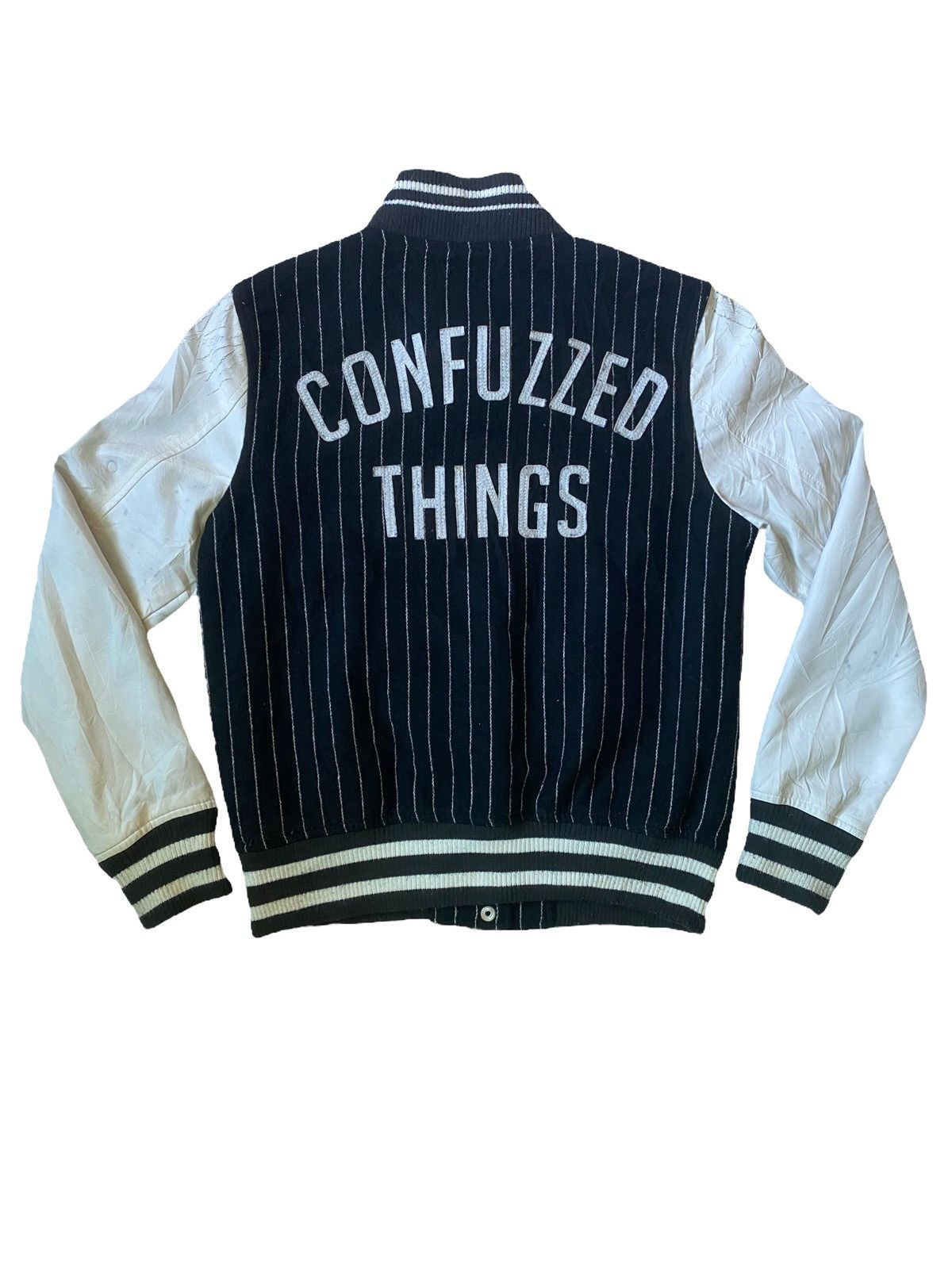 Japanese Brand Vintage Browny Leather Sleeve Back Wording Varsity ...