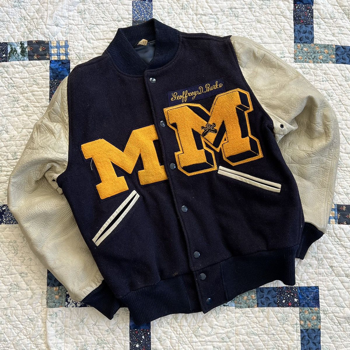 American College × Leather Jacket × Vintage Vintage 80s Michigan ...
