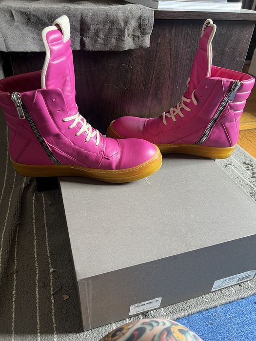 Rick Owens RICK OWENS EDFU HOT PINK/LEMON SOLE GEOBASKET SHOES | Grailed
