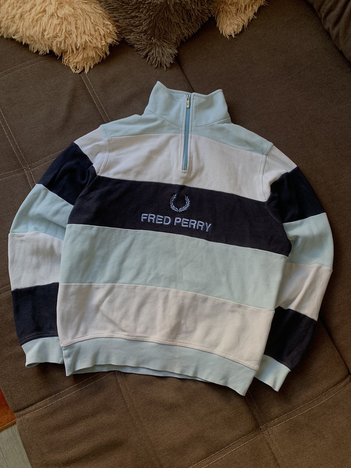 Fred Perry × Vintage Vintage 90s FRED PERRY STRIPED HALF ZIP SWEATSHIRT ...