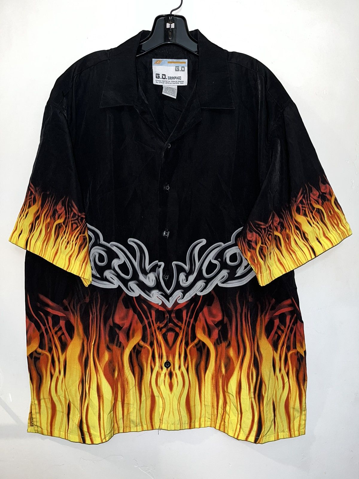 Vintage Crazy Flame Y2K Vintage JNCO Style Fire and Flames Button Up ...