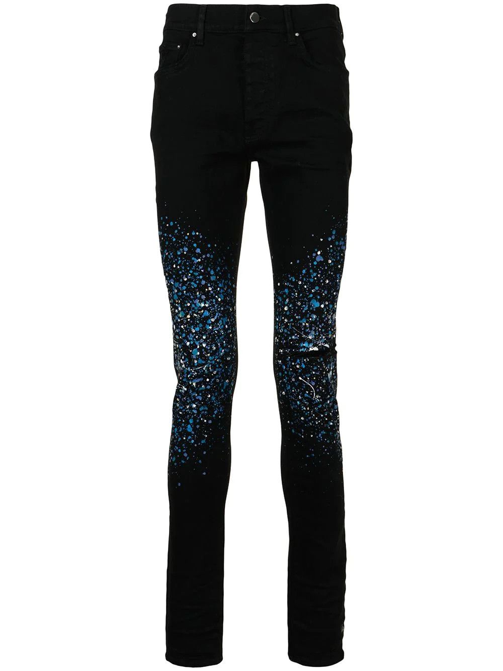 Amiri Amiri paint splatter-print skinny-cut jeans | Grailed
