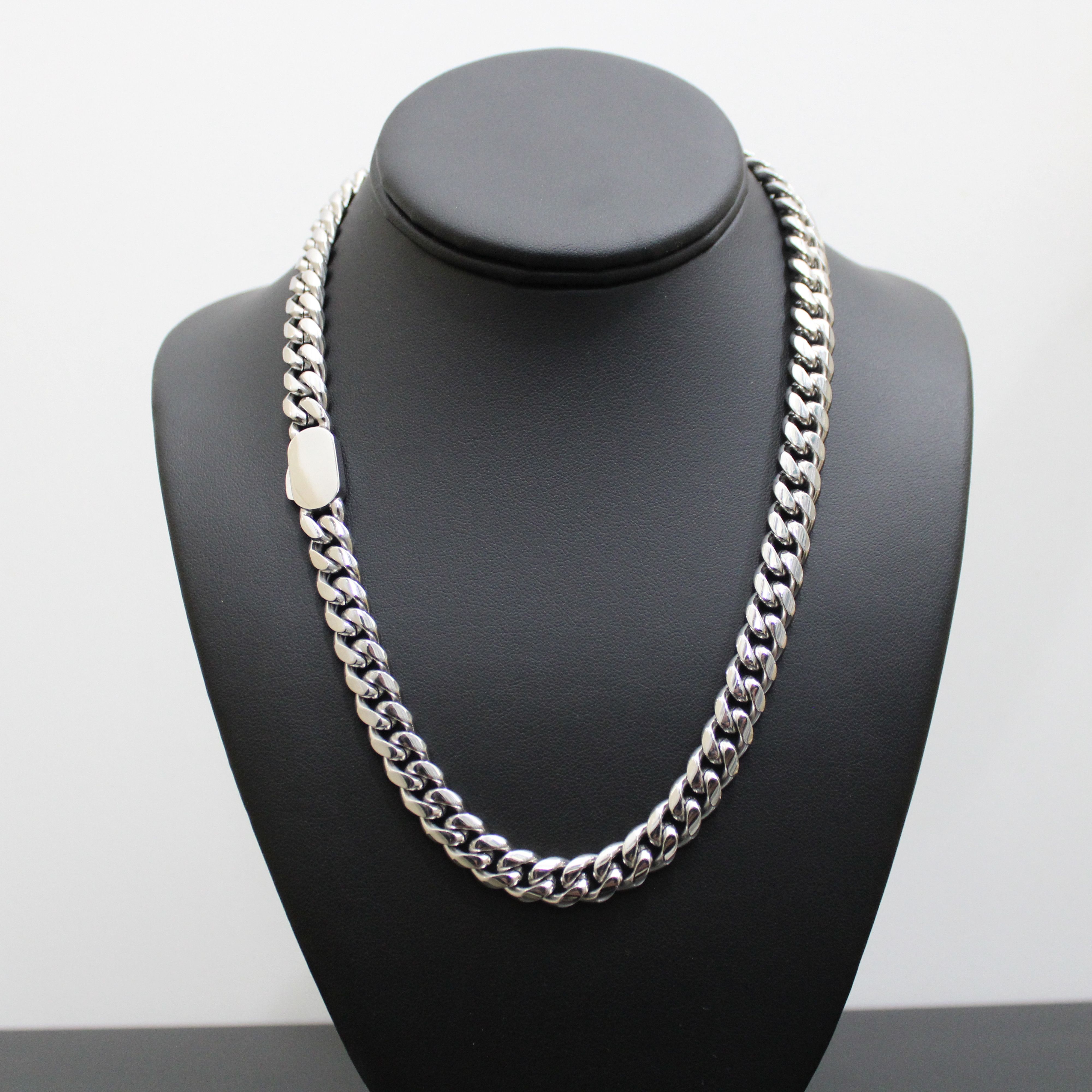 Cuban Link Chain Silver 10mm Cuban Link Chain Necklace Button Clasp 20 ...