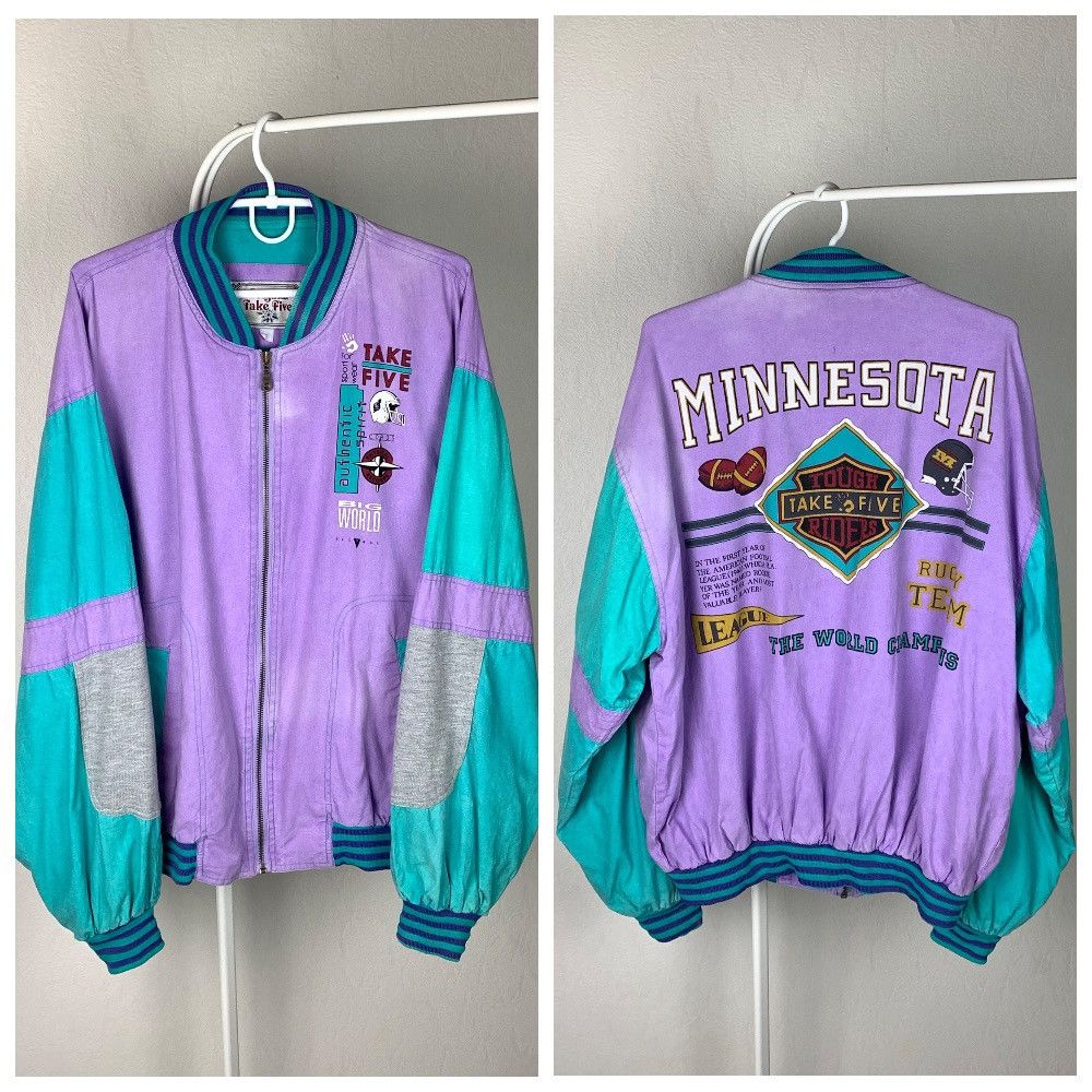 Bomber Jacket × NFL × Vintage RARE Minnesota Bomber Varsity Jacket NFL ...