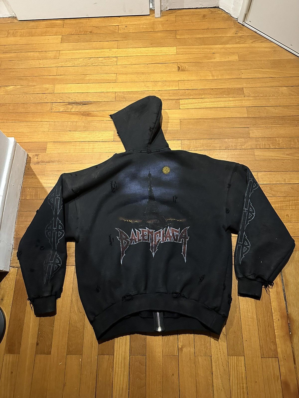 Balenciaga Paris Moon Zip Up Heavy Cotton Hoodie | Grailed