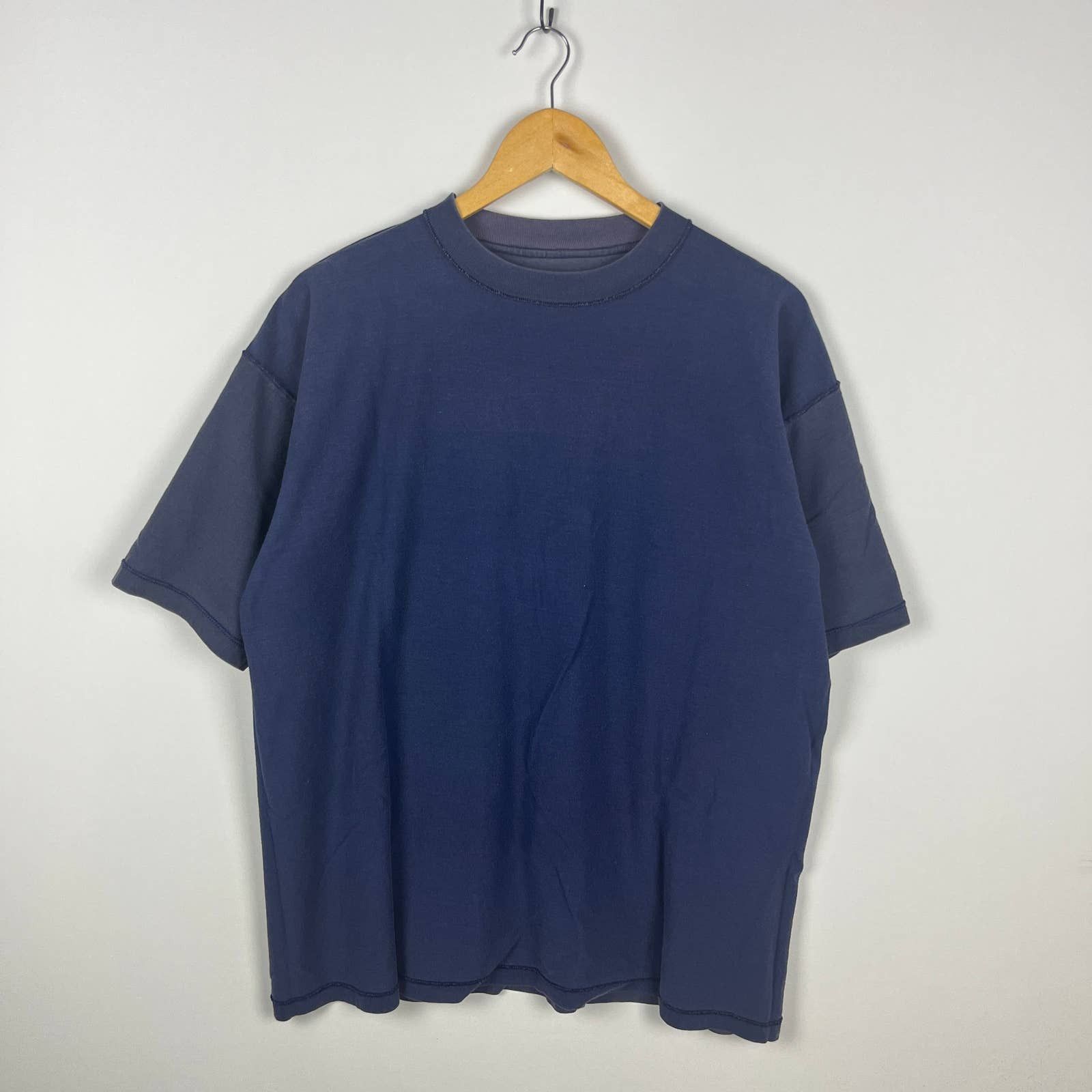 Blank × Vintage Vintage Faded Blank Navy T shirt Inside Out XL Single Stitch | Grailed