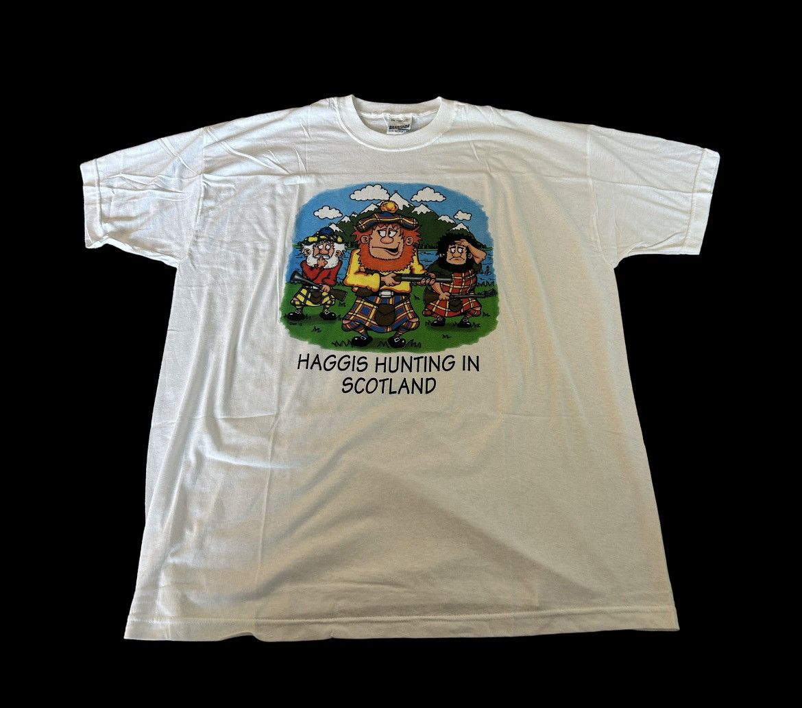 Vintage Vintage 1990s Haggis Hunting In Scotland Humor Joke T-Shirt ...