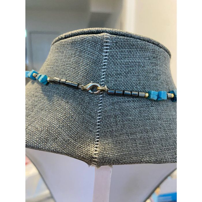 Generic Pretty Sky Blue and Gold Tone Beaded Necklace with Twist | Grailed