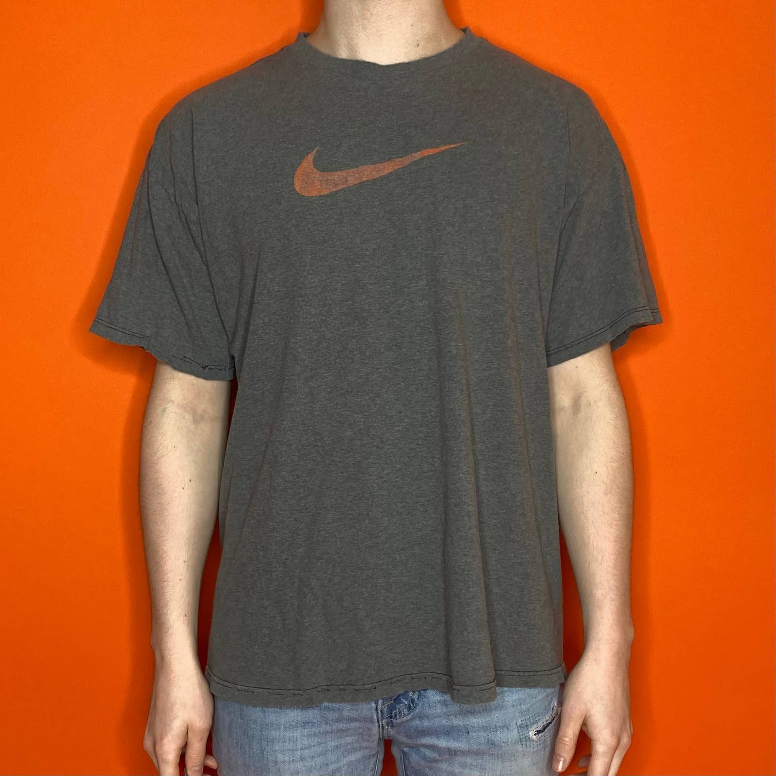 Nike × Nike ACG × Vintage Vintage Distressed Grey Nike Shirt Red Center ...
