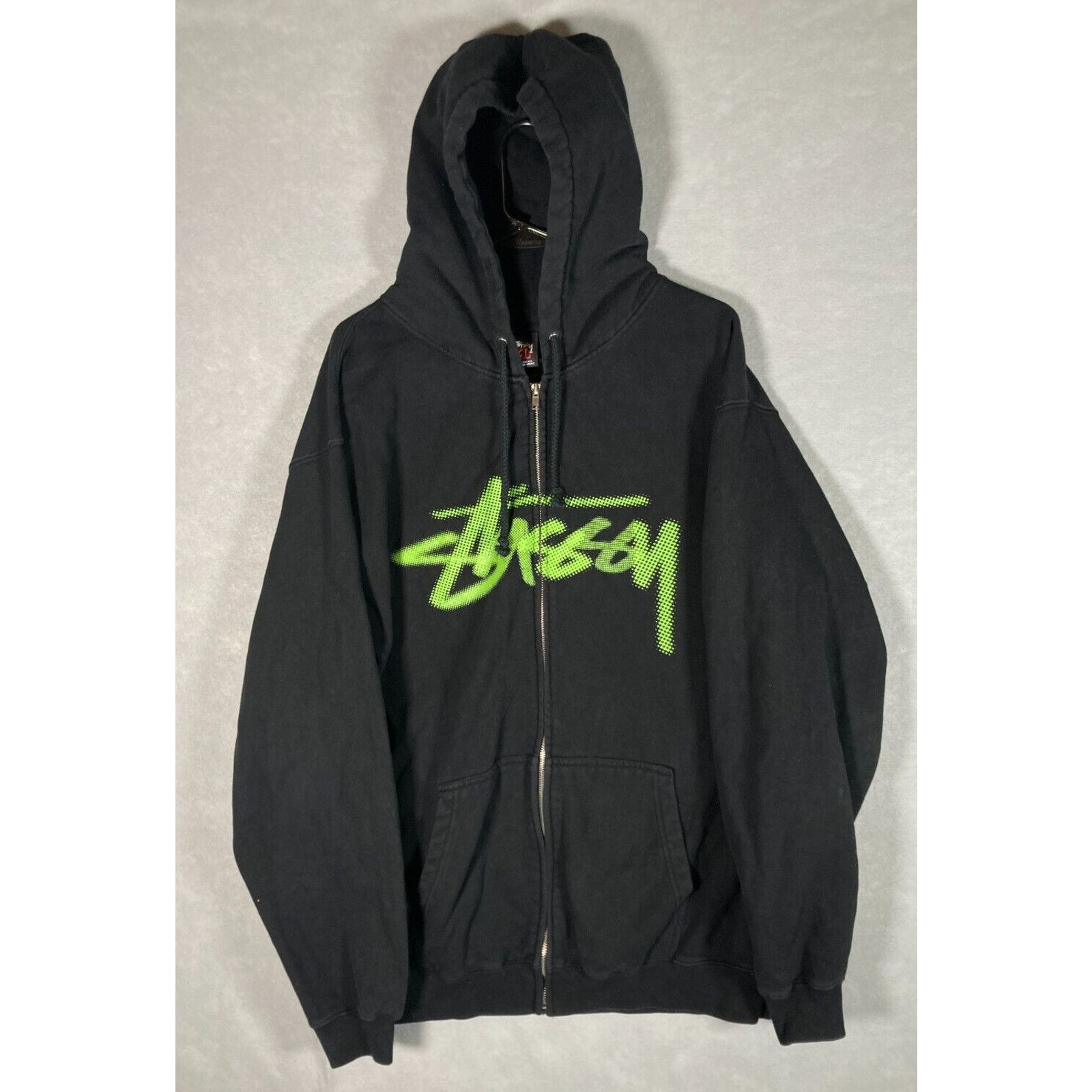 Stussy Stussy Green Logo Black Hoodie size XL Streetwear | Grailed