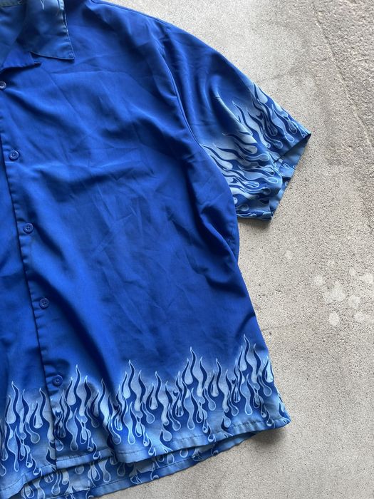 Vintage Vintage y2k Blue Flame bowling shirt | Grailed