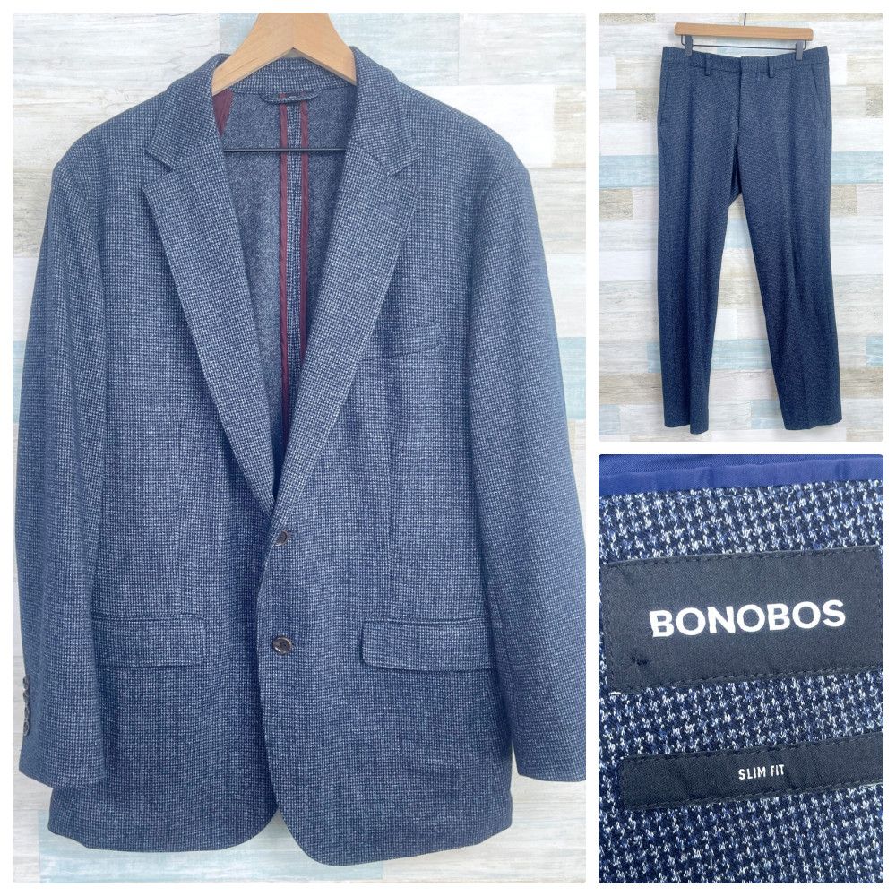 Bonobos Bonobos Stretch Flannel Unstructured Suit Blue Slim Mens 42R ...