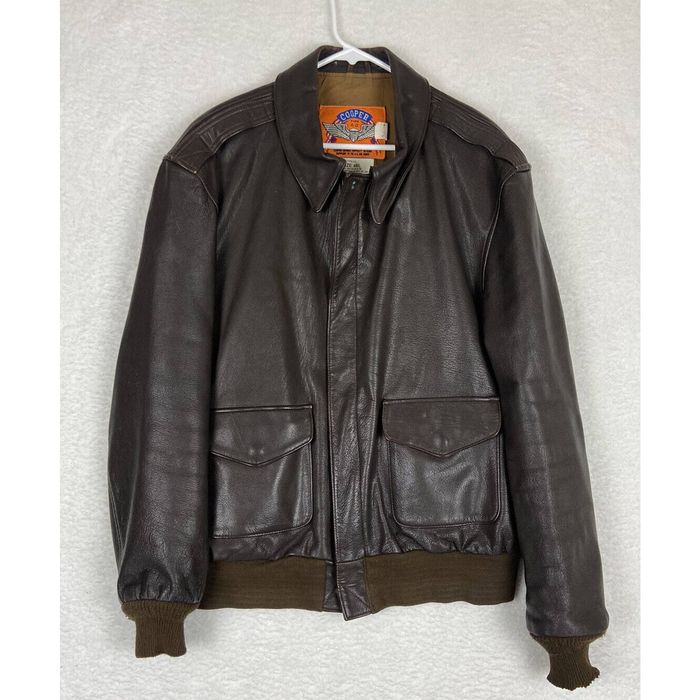 Cooper VTG Cooper A-2 Flight Bomber Jacket Brown Leather Jacket 46L ...