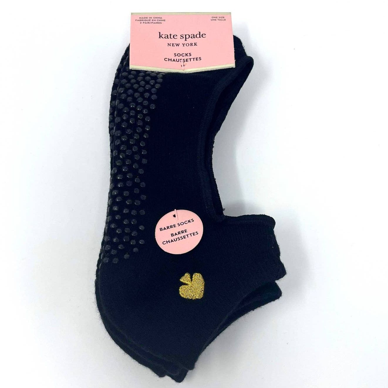 Kate Spade KATE SPADE NEW YORK Black No Show Slip Proof Barre Socks ...