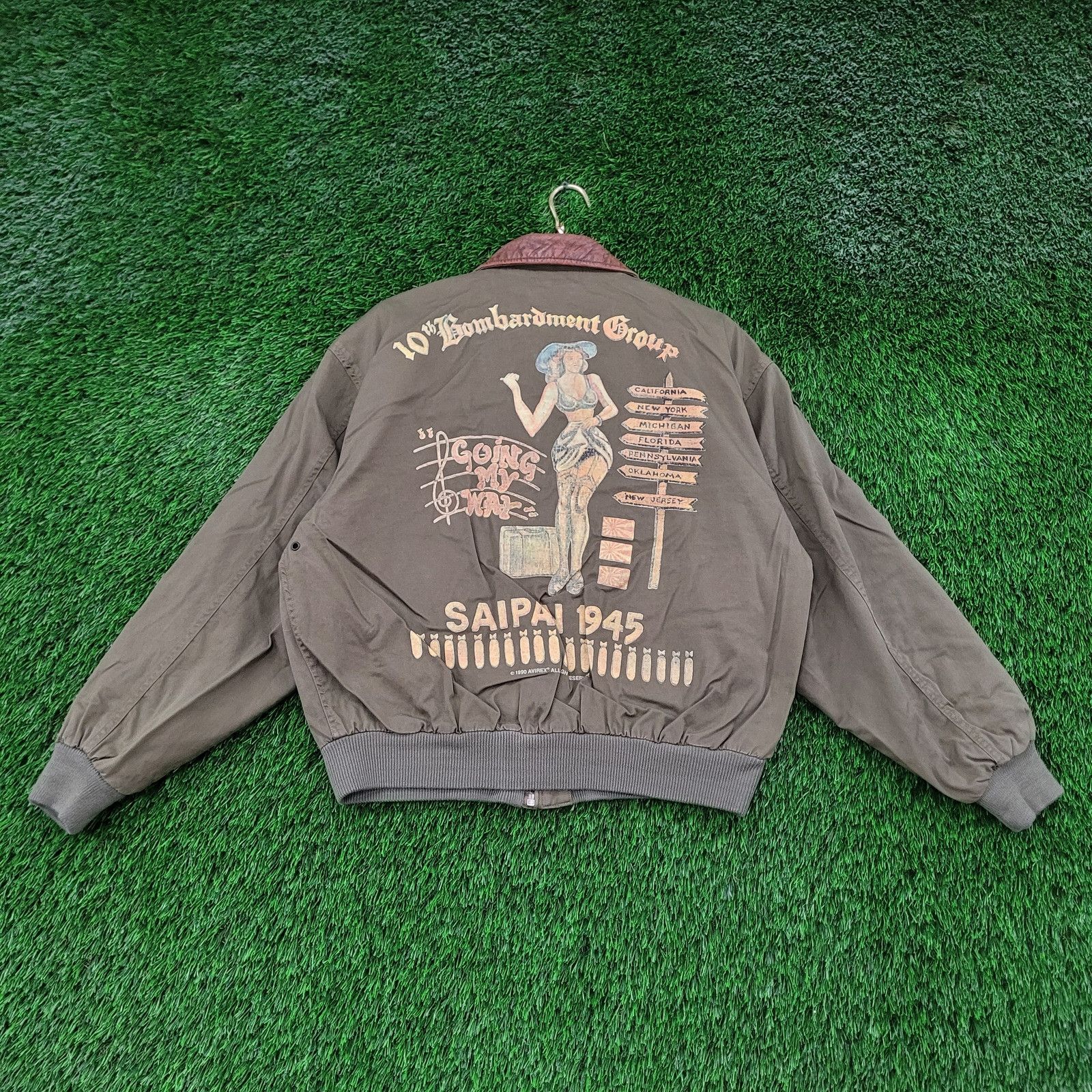 Avirex Vintage 90s AVIREX Type-A2 Flight Bomber Jacket M Leather Trim Pinup Girl RARE | Grailed