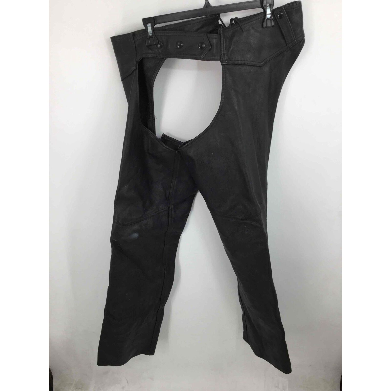 Chaps Black Leather Zip Legs Snap Button Waist Chaps Size M/L | Grailed