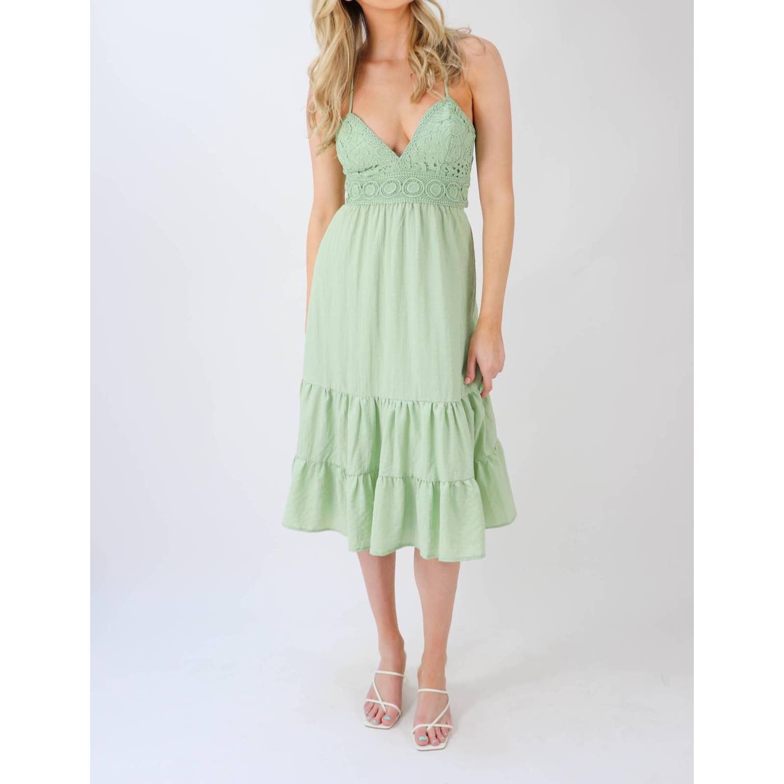 Shein SHE + SKY Enchanted Garden Midi Dress In Light Sage | Grailed
