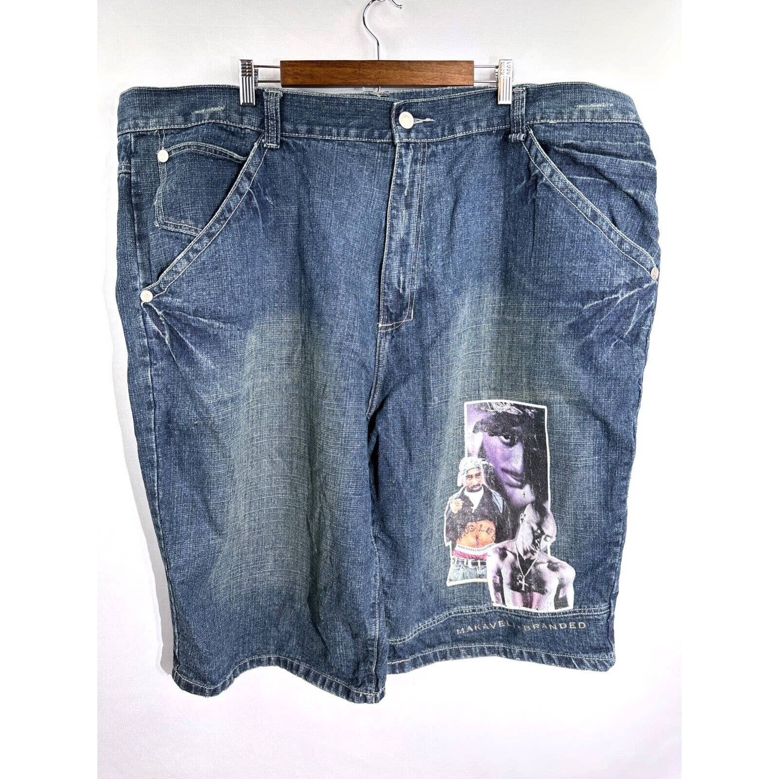 Makaveli MAKAVELI Tupac Jean Shorts Jorts Streetwear Denim 50 | Grailed