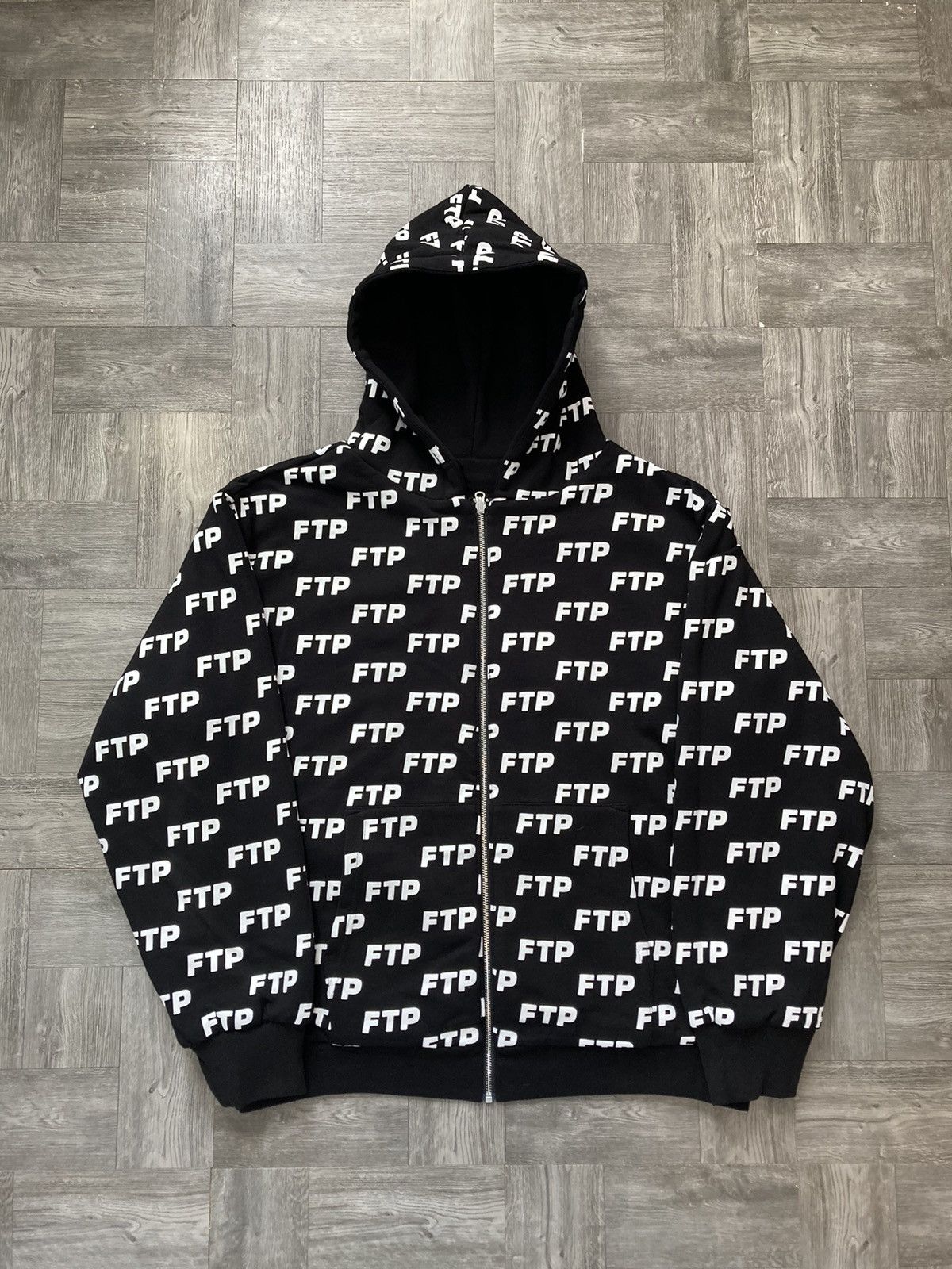 Fuck The Population FTP Allover Logo Reversible Hoodie | Grailed